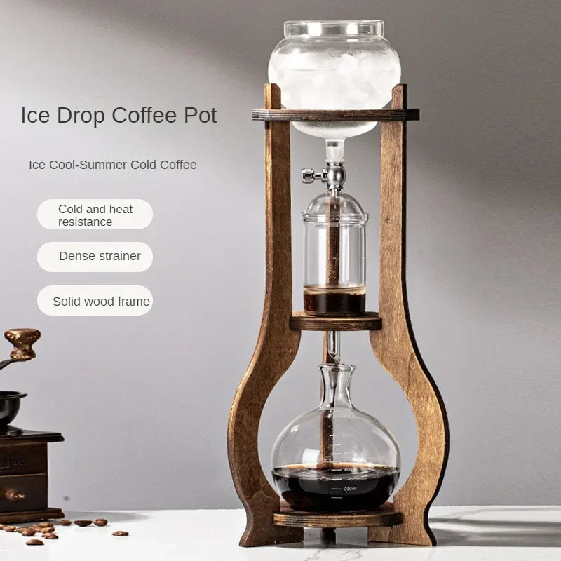 Home European American ice drip coffee pot Cold brew pot Wooden hand b ...